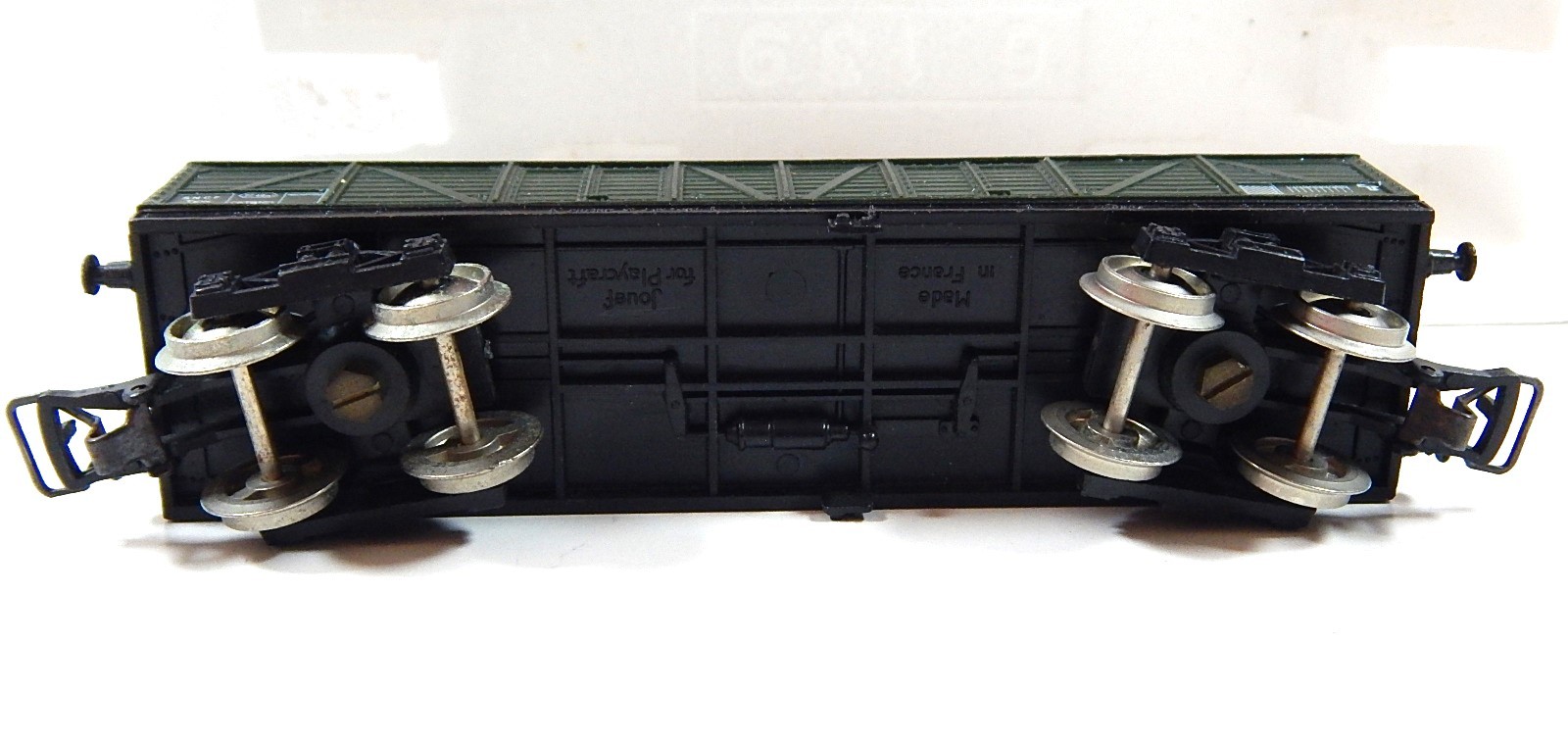 R 6500 JOUEF WAGON TOMBEREAU TP VERT BOGIES MARRON HO BOITE ROUGE